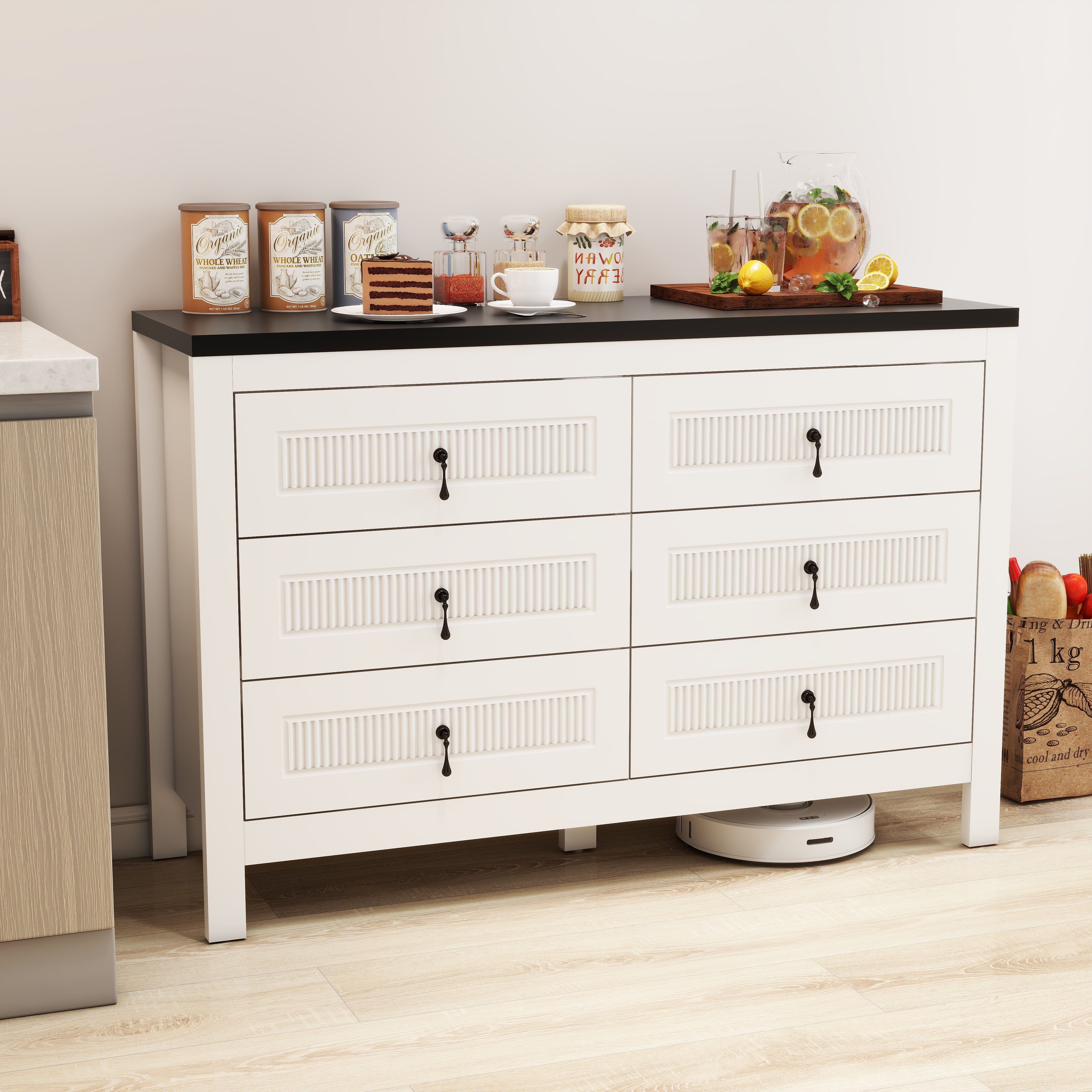 Twin Fins Modern 48-Inch White 6-Drawer Accent Sideboard Cabinet ...