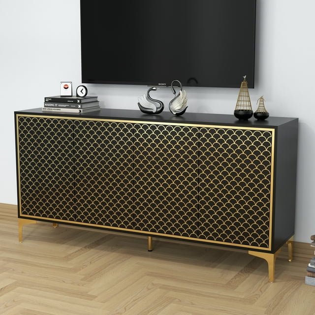 Twin Fins Modern 63" Black and Gold TV Stand for TVs up to 65 ...