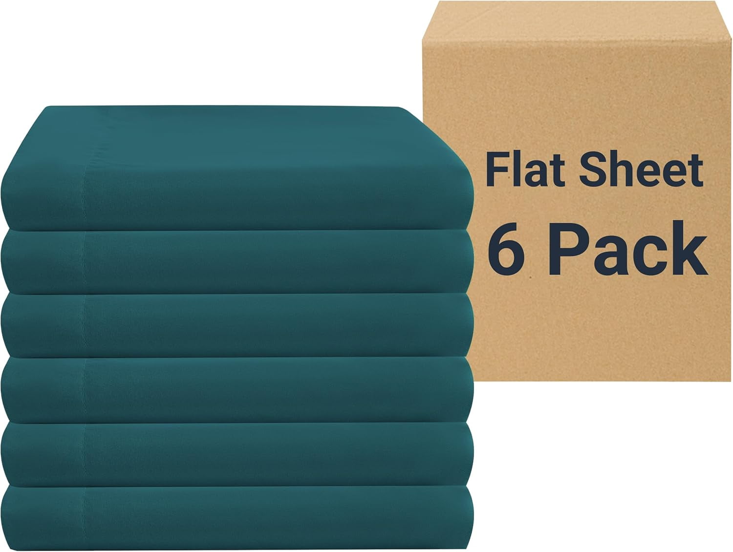 Twin Flat Sheet Only 6 Pack, Durable Teal Top Bed Sheets Hypoallergenic ...