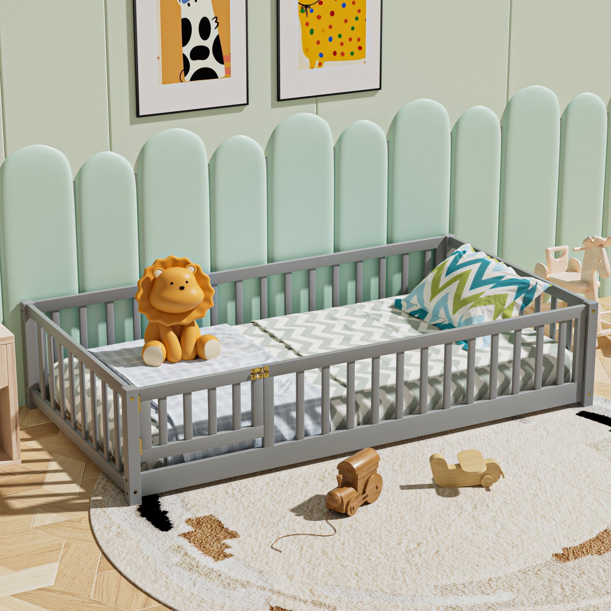 Twin Floor Bed Frame for Single Child, Versatile Montessori Bed with ...