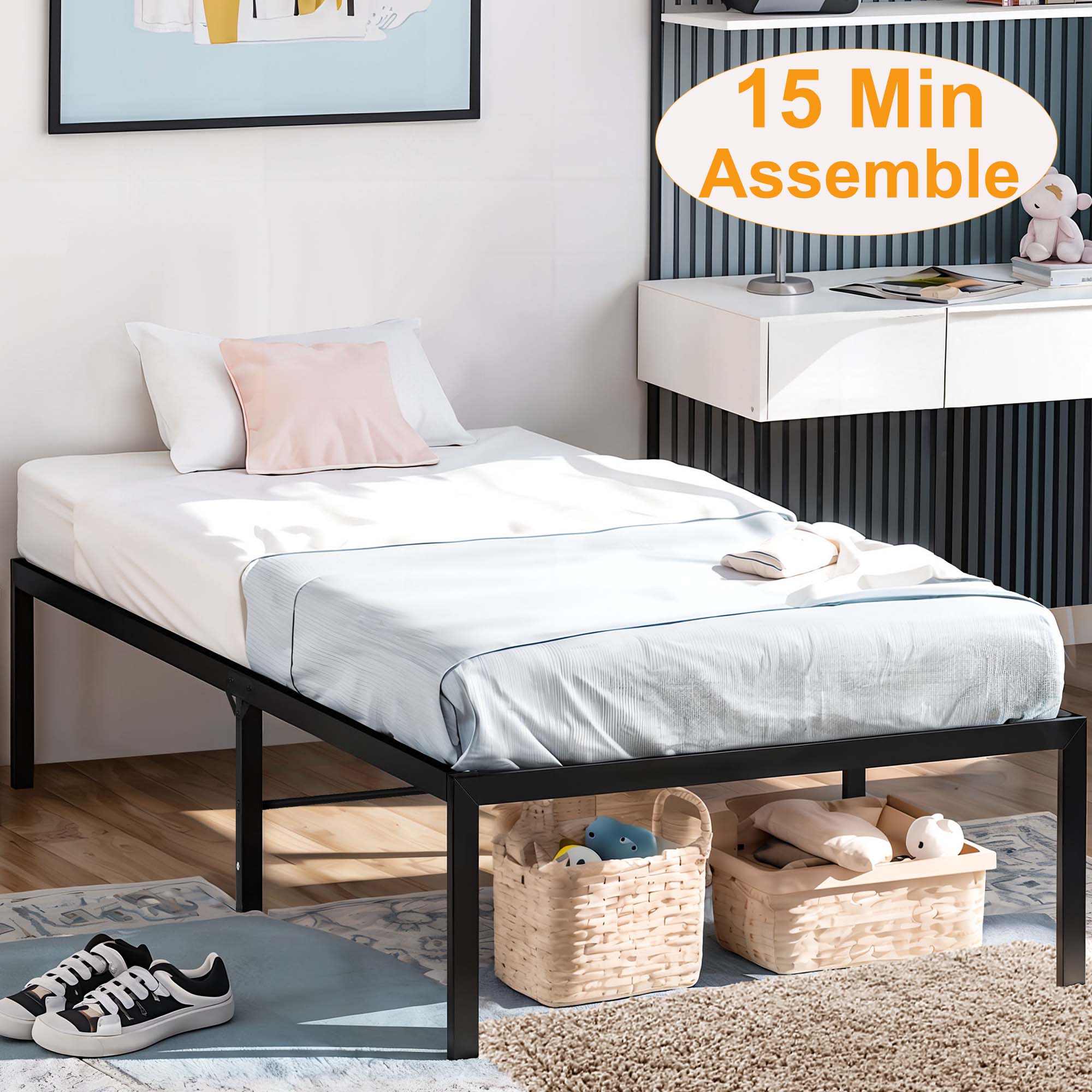 uhomepro Modern Twin Bed Frames for Kids, Platform Bed Frame with ...