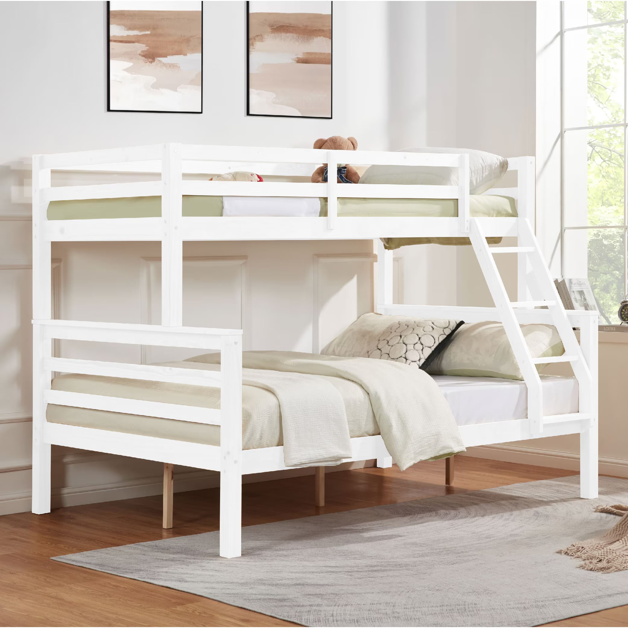 Twin over Full Solid Wood Bunk Bed with Thick Posts, 800 lbs Total ...
