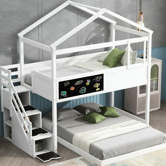 Twin/Full Bunk Bed with Storage | Pitched Roof Design | Sturdy ...