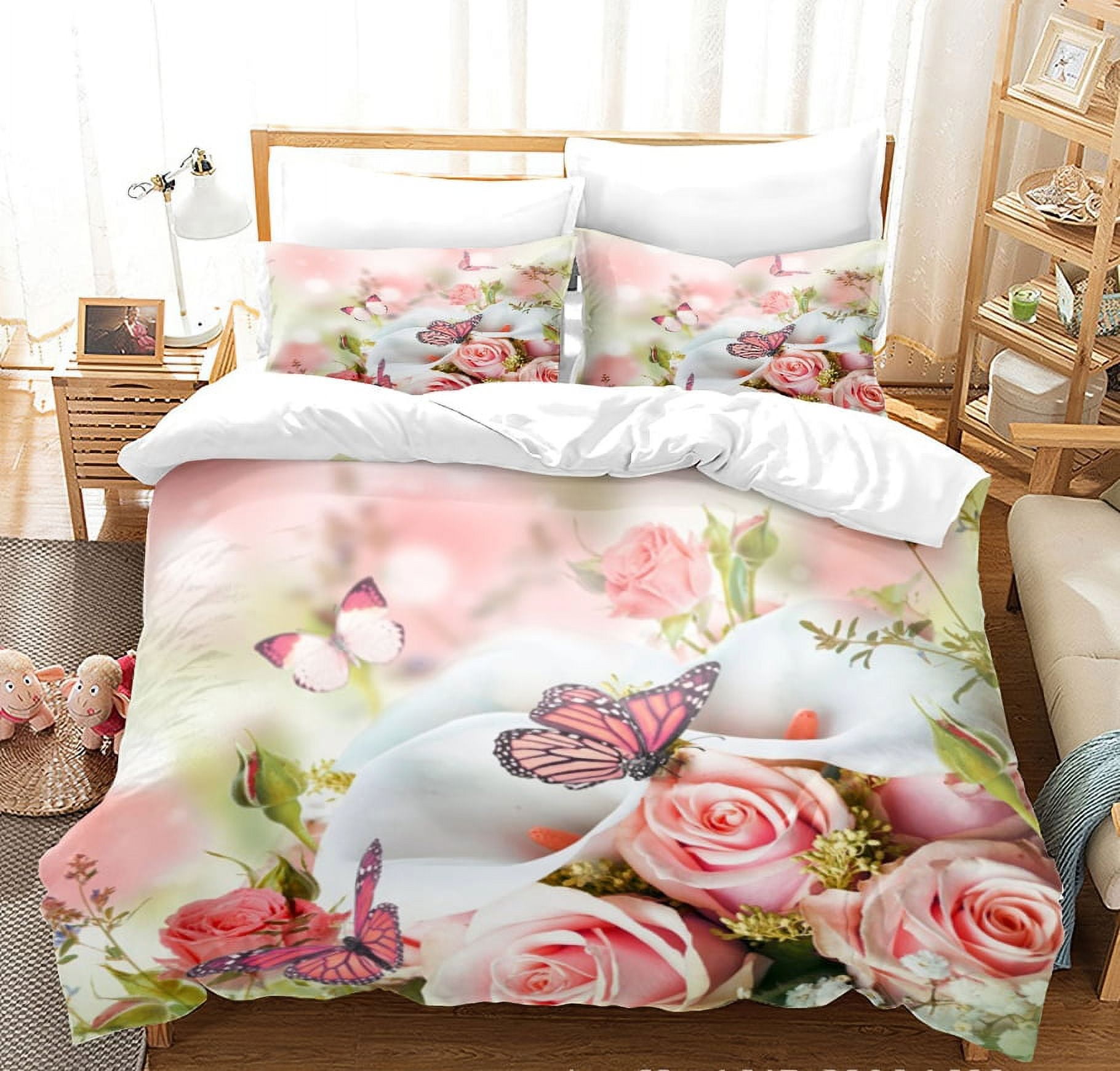 Twin Full Queen King Duvet Cover Kids Butterfly White for Cute Bedding ...