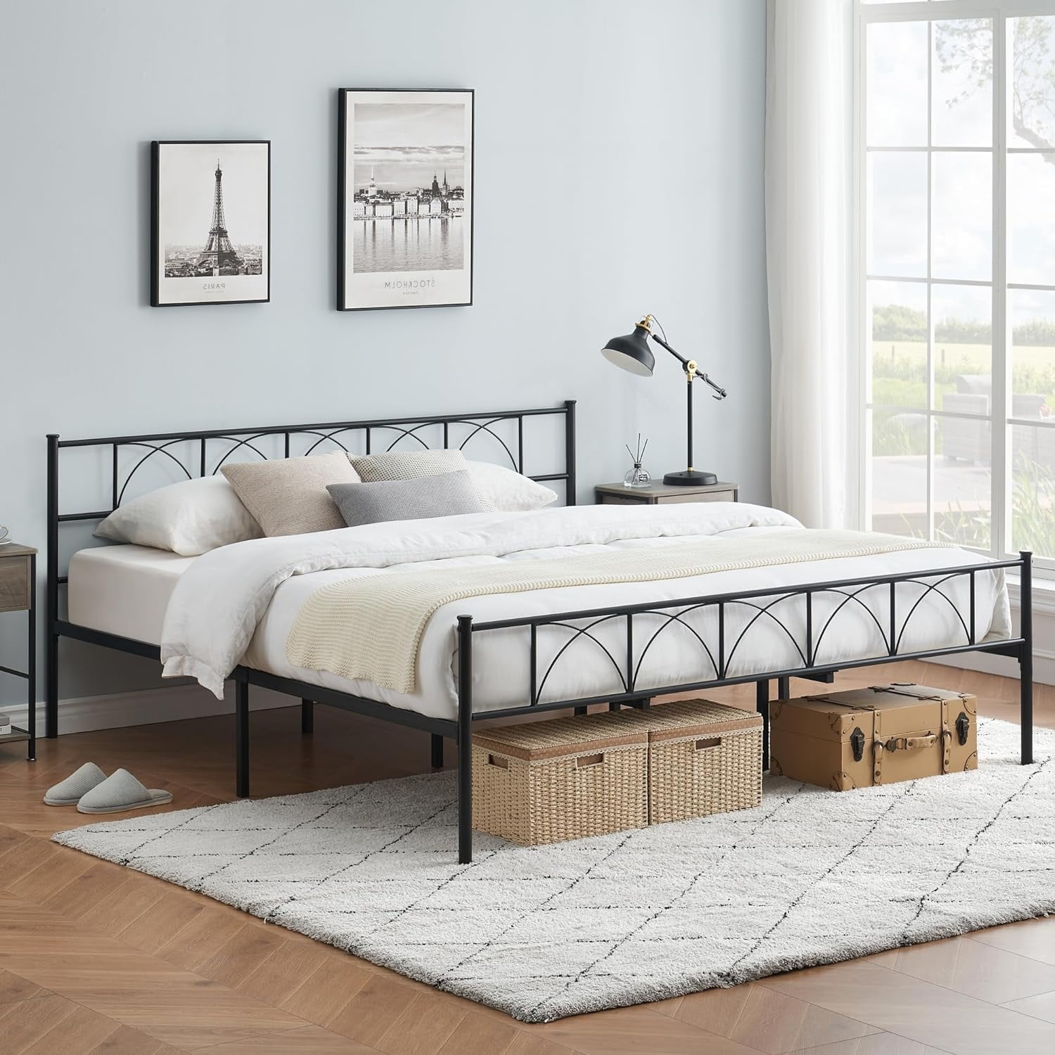 Twin/Full/Queen/King Size Metal Bed Metal Frame with Headboard and ...