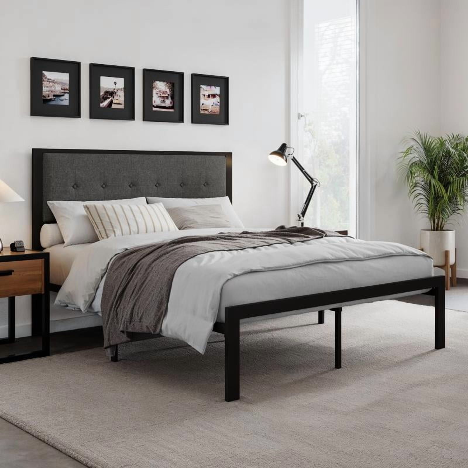 Twin/Full/Queen/King Upholstered Metal Bed Frame – Finely Stitched ...