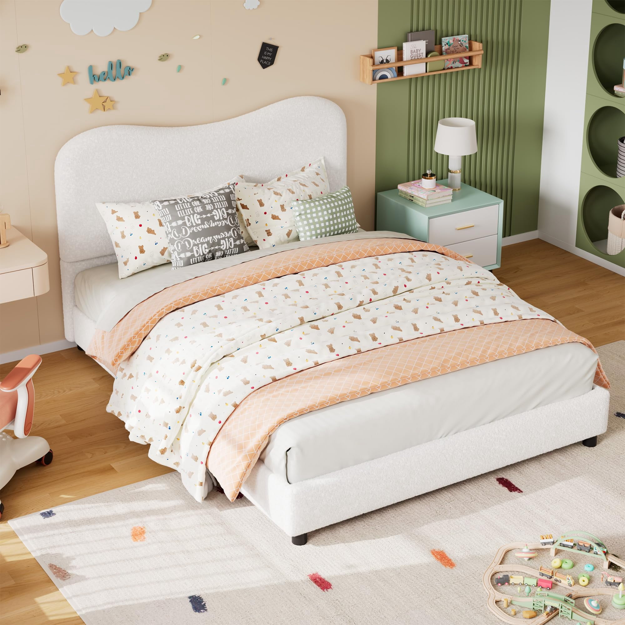 Twin/Full/Queen Size Daybed with Velvet Upholstered Headboard, Cute Low ...
