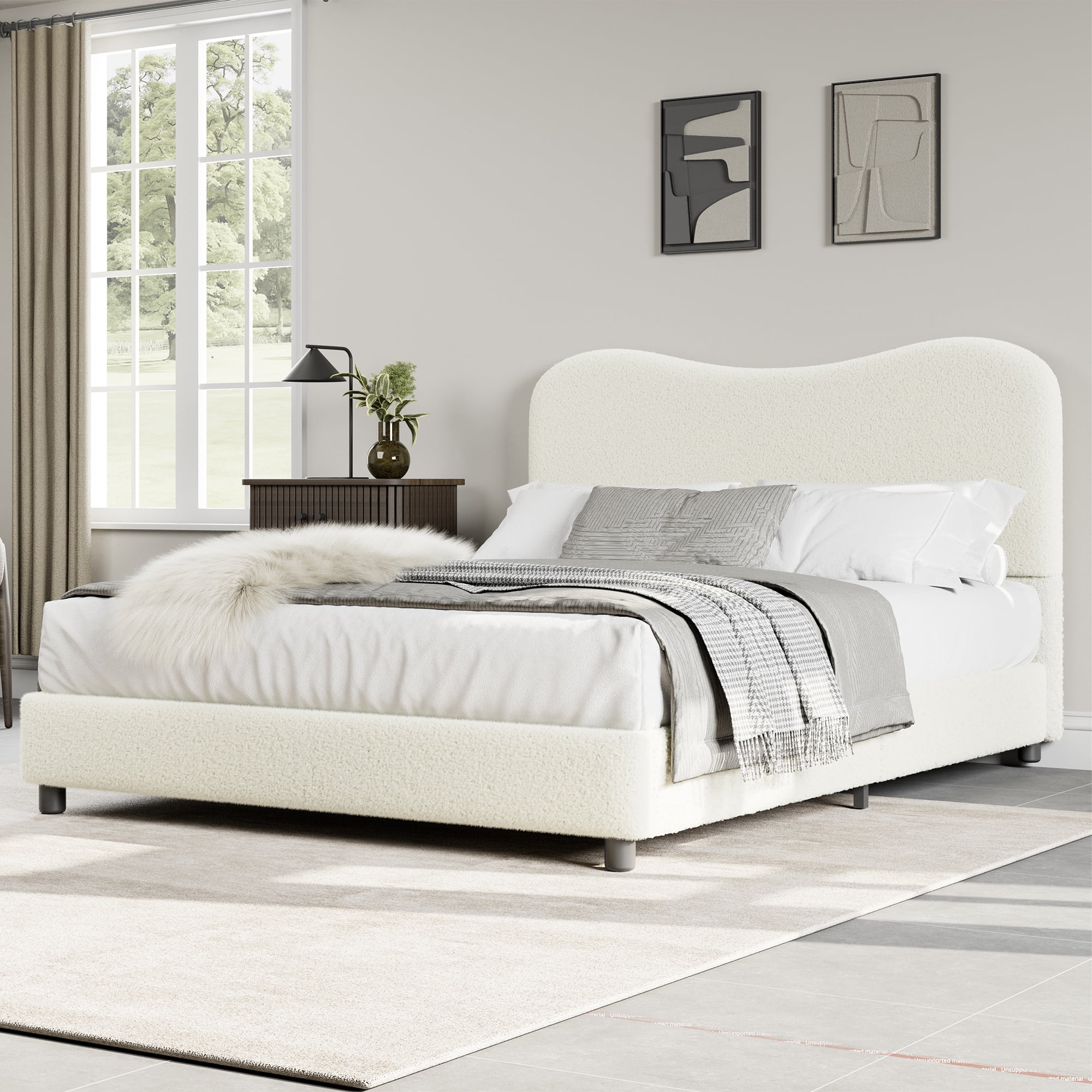 Twin/Full/Queen Size Daybed with Velvet Upholstered Headboard, Cute Low ...