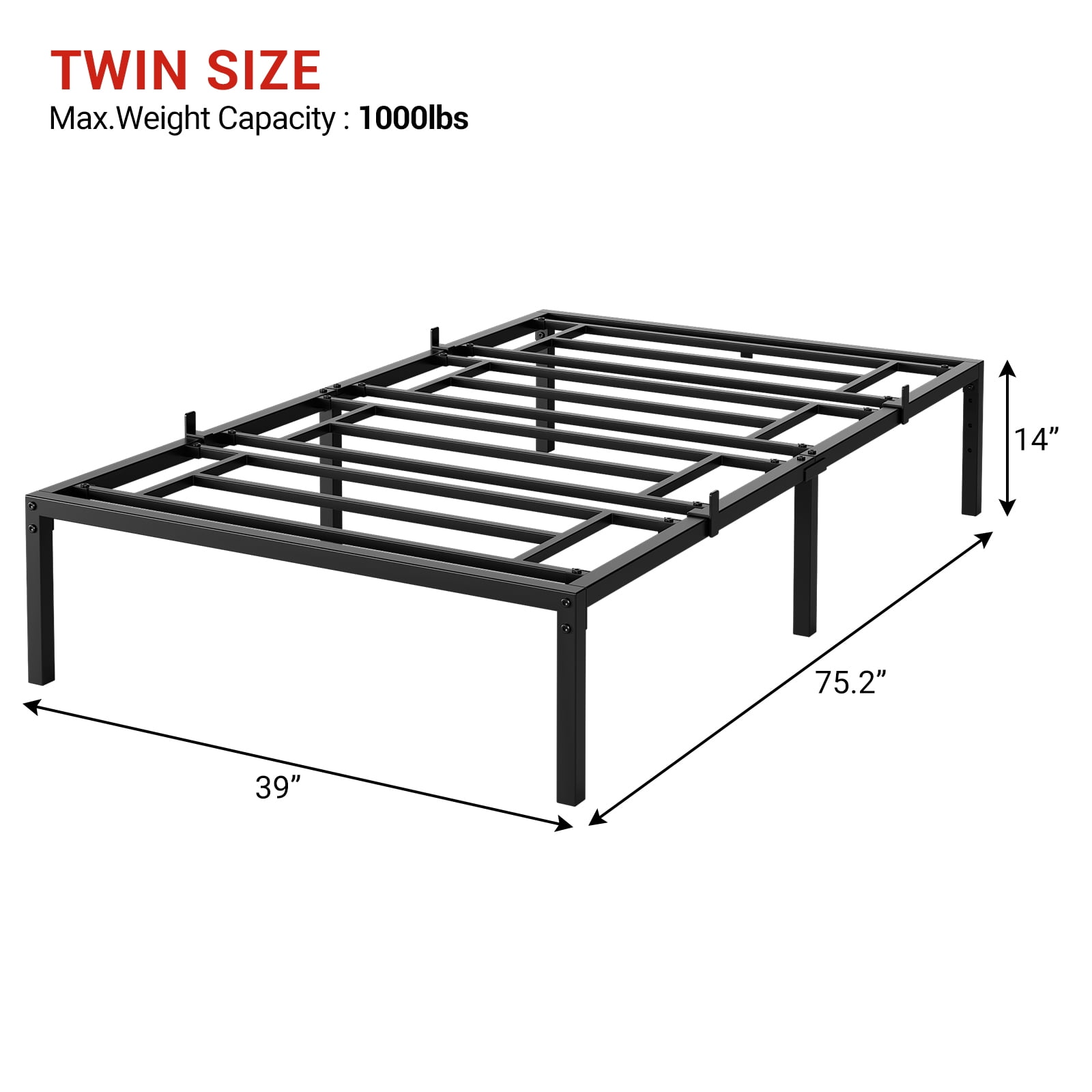 Twin/Full/Queen Size Modern Metal Bed Frame No Box Spring Needed ...