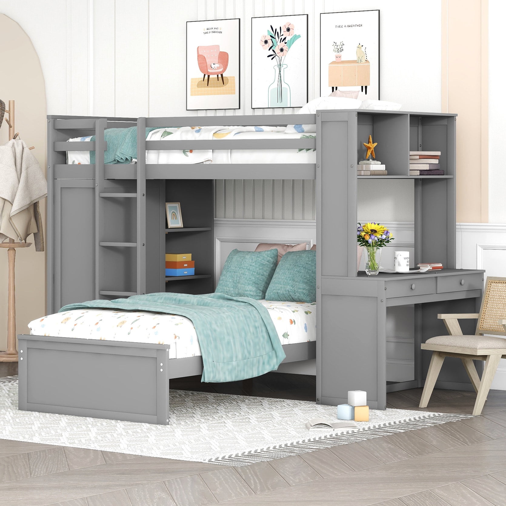 Twin Gray Loft Bed with Wardrobe for Clothing Storage / Keep Your ...