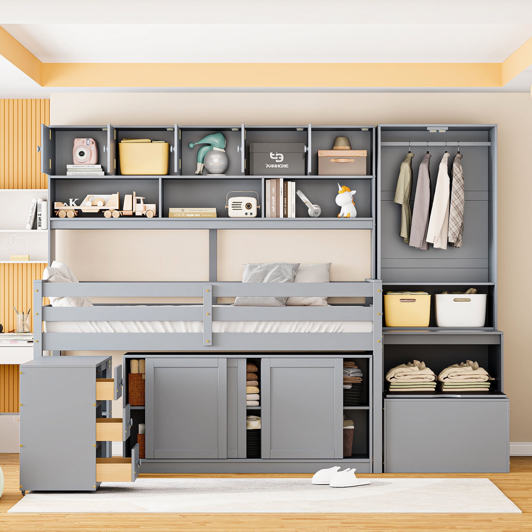Twin Gray - Storage Steps and Swing - out Drawers - Bedroom - Optimized ...