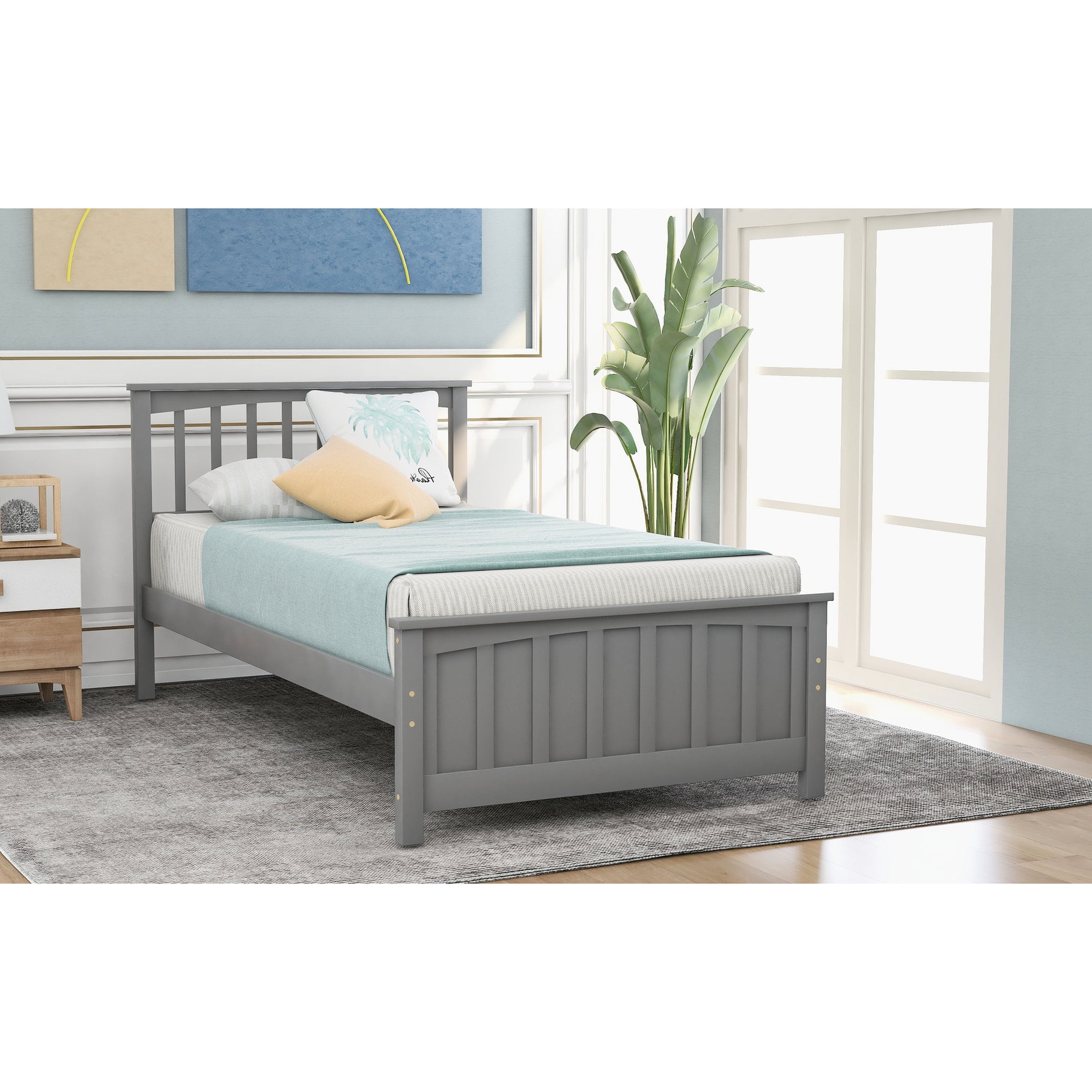 Twin Gray Wood - 10 Reinforced Slats for Support - Bedroom Sleeping ...