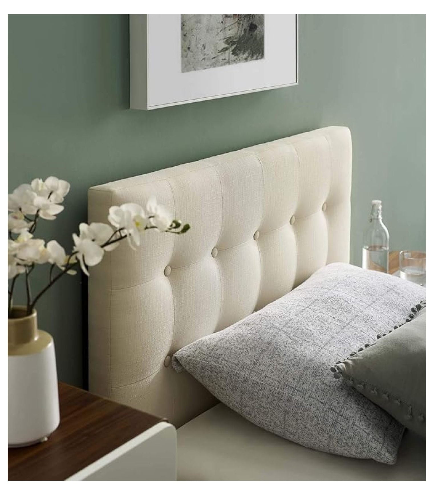 Twin Headboard, Button Tufted Linen Fabric Upholstered Headboard ...