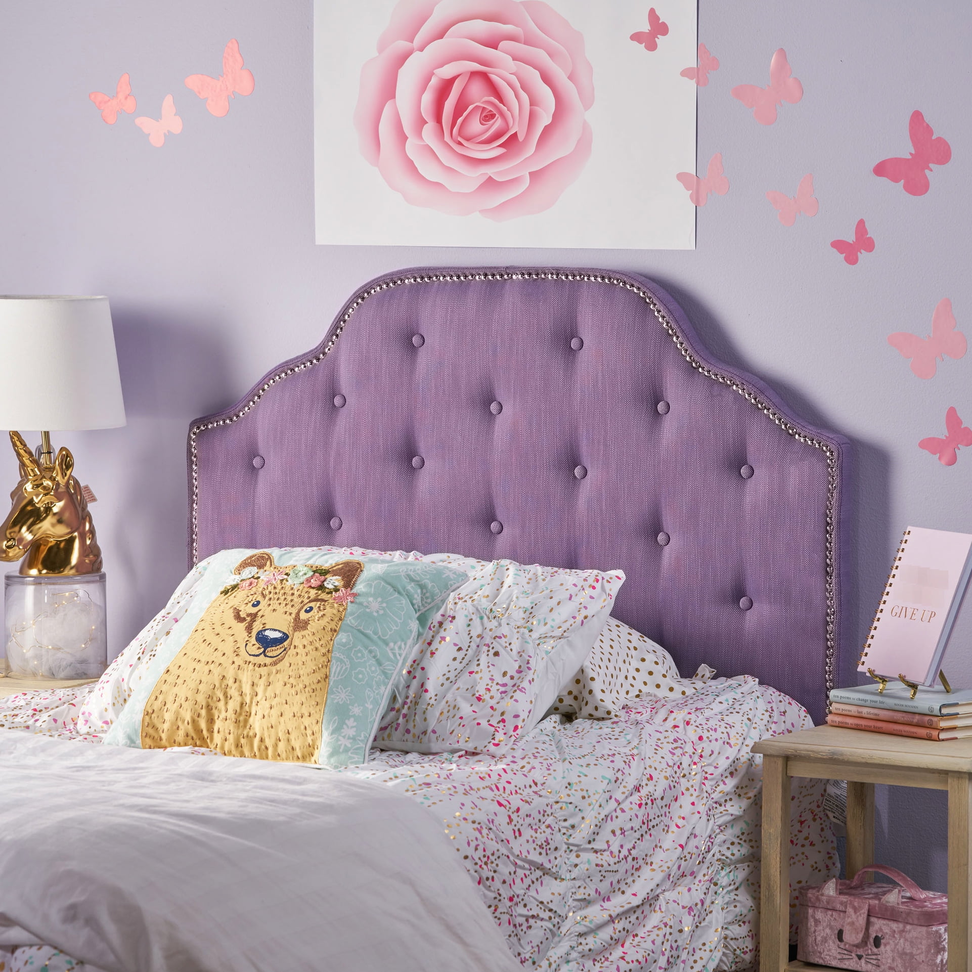 Twin Headboard In Purple Fabric With Sophisticated Diamond Stitch And ...