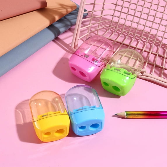 Twin Hole Pencil Sharpener with Lid, Manual Portable Plastic Planer ...