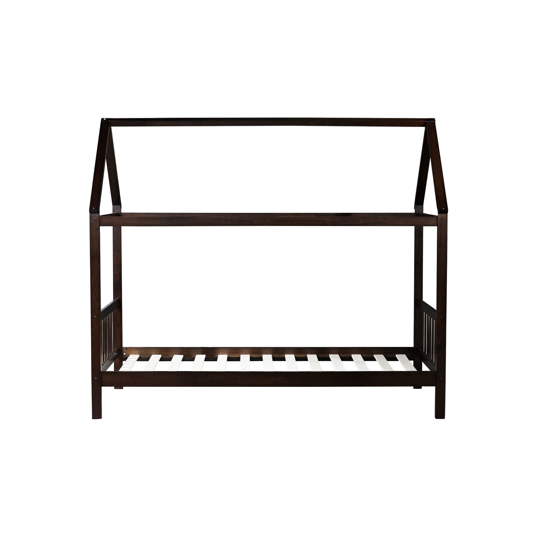Twin House Bed, Espresso Color, Rubber Wood, 13 Slat Bed Platform ...