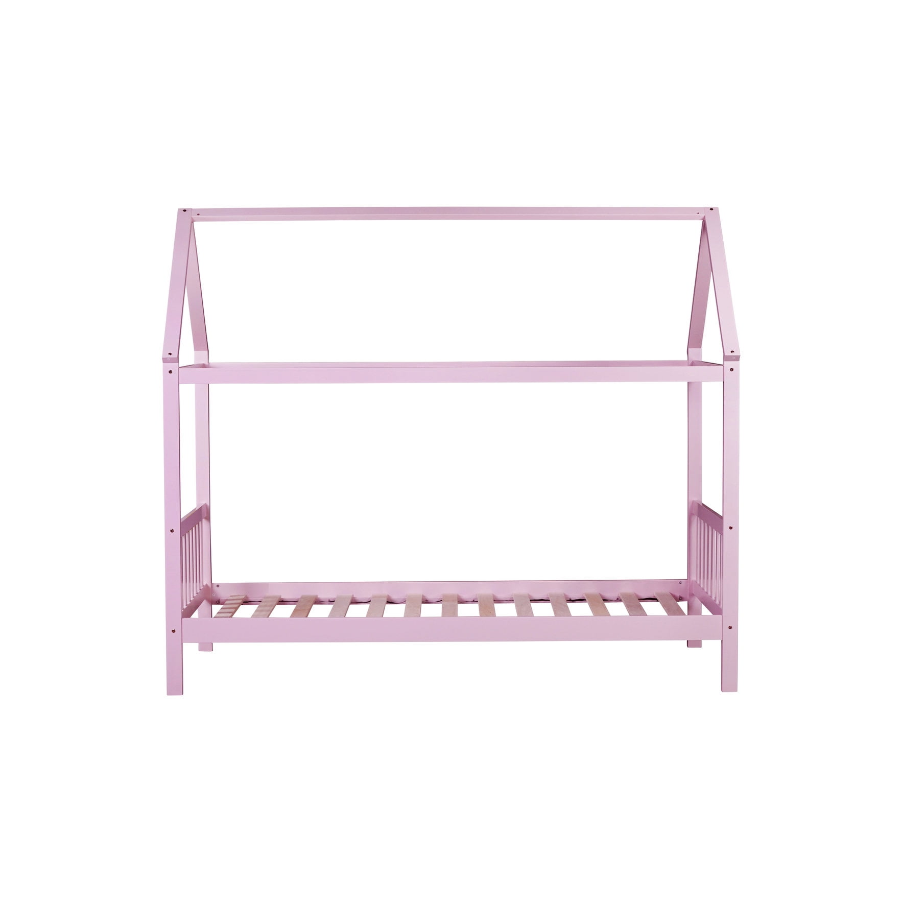 Twin House Bed / Pink Color, 13 - Slat Design, Rubber Wood / Creates a ...