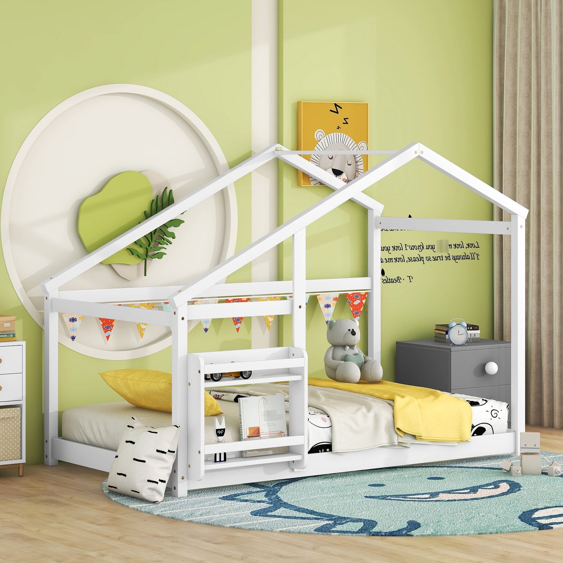 Twin House Bed With Shelf, White - Structure, Air Circulation Floor ...