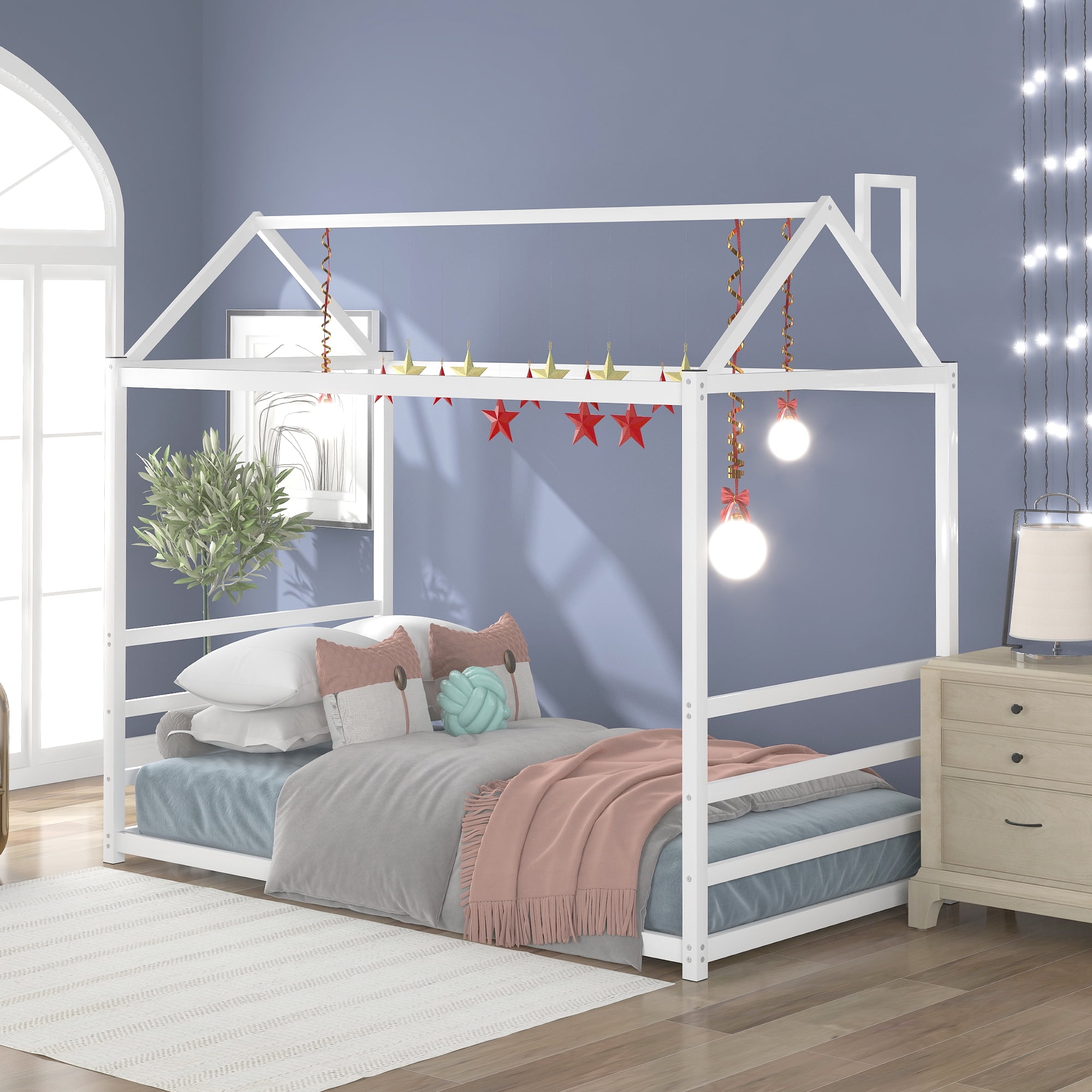 SESSLIFE Twin-Size House Bed for Kids and Toddlers, Metal Twin Platform ...