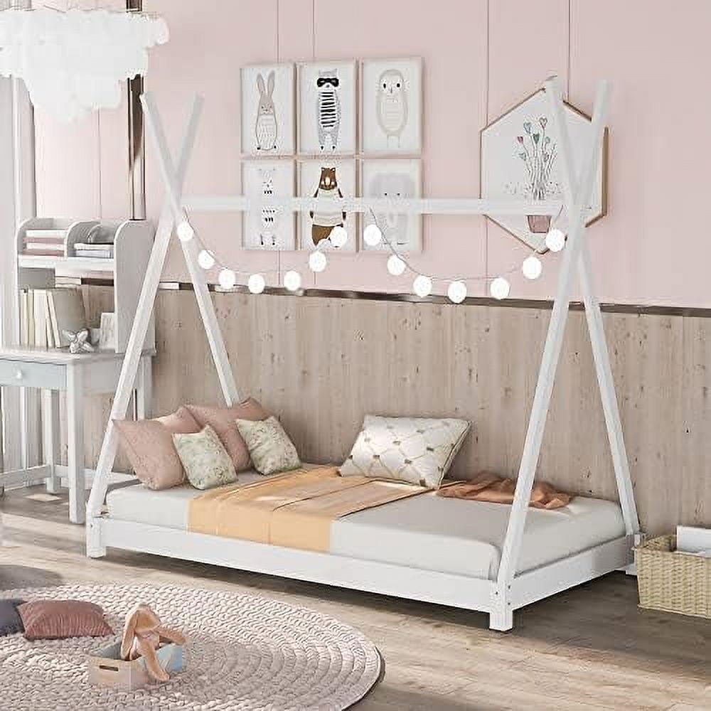 Twin House Beds Wood House Floor Bed Frame Montessori Style Teepee Bed ...