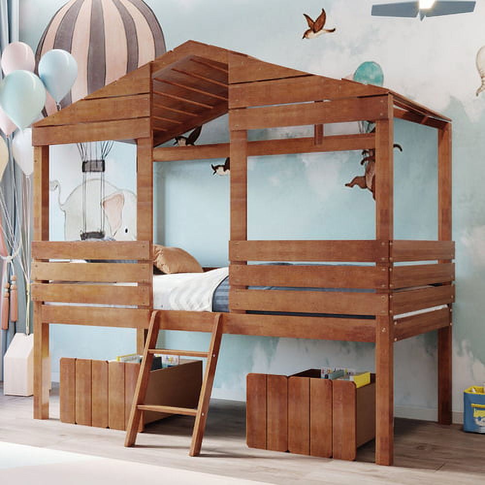 Twin House Loft Bed, Twin Low Loft Bed Frame with Ladder/ Drawers, Low ...