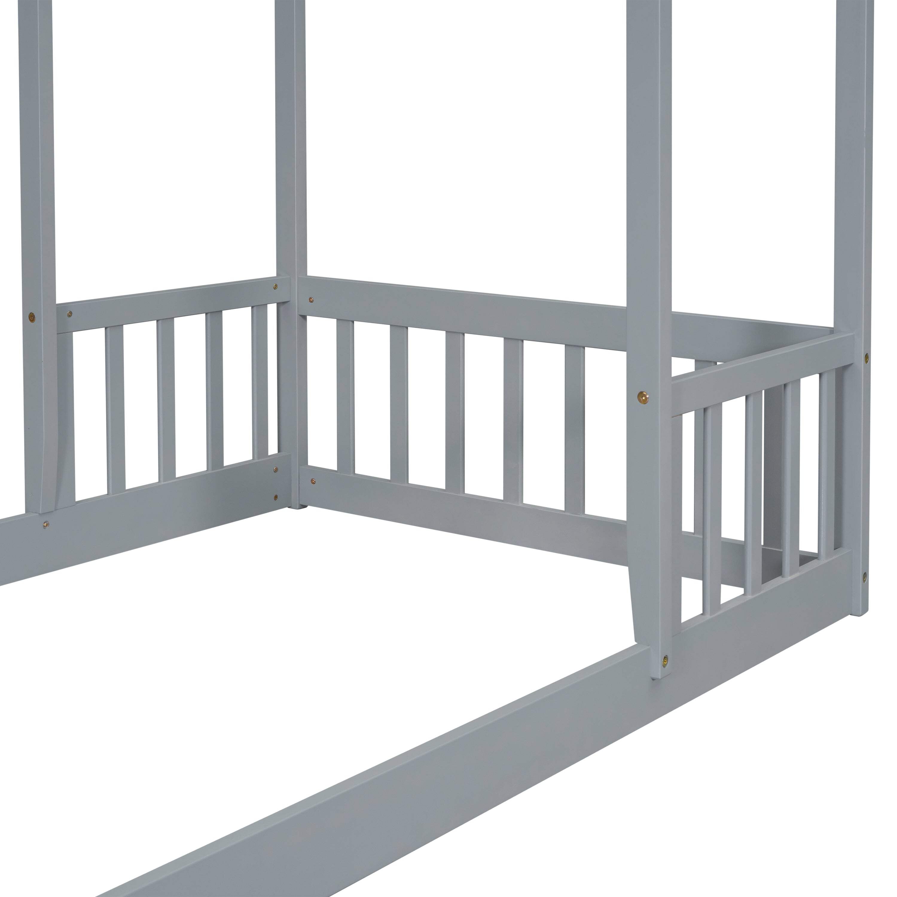 Twin House Shaped Roof Headboard Floor Bed, Without Slats ,Grey Twin ...