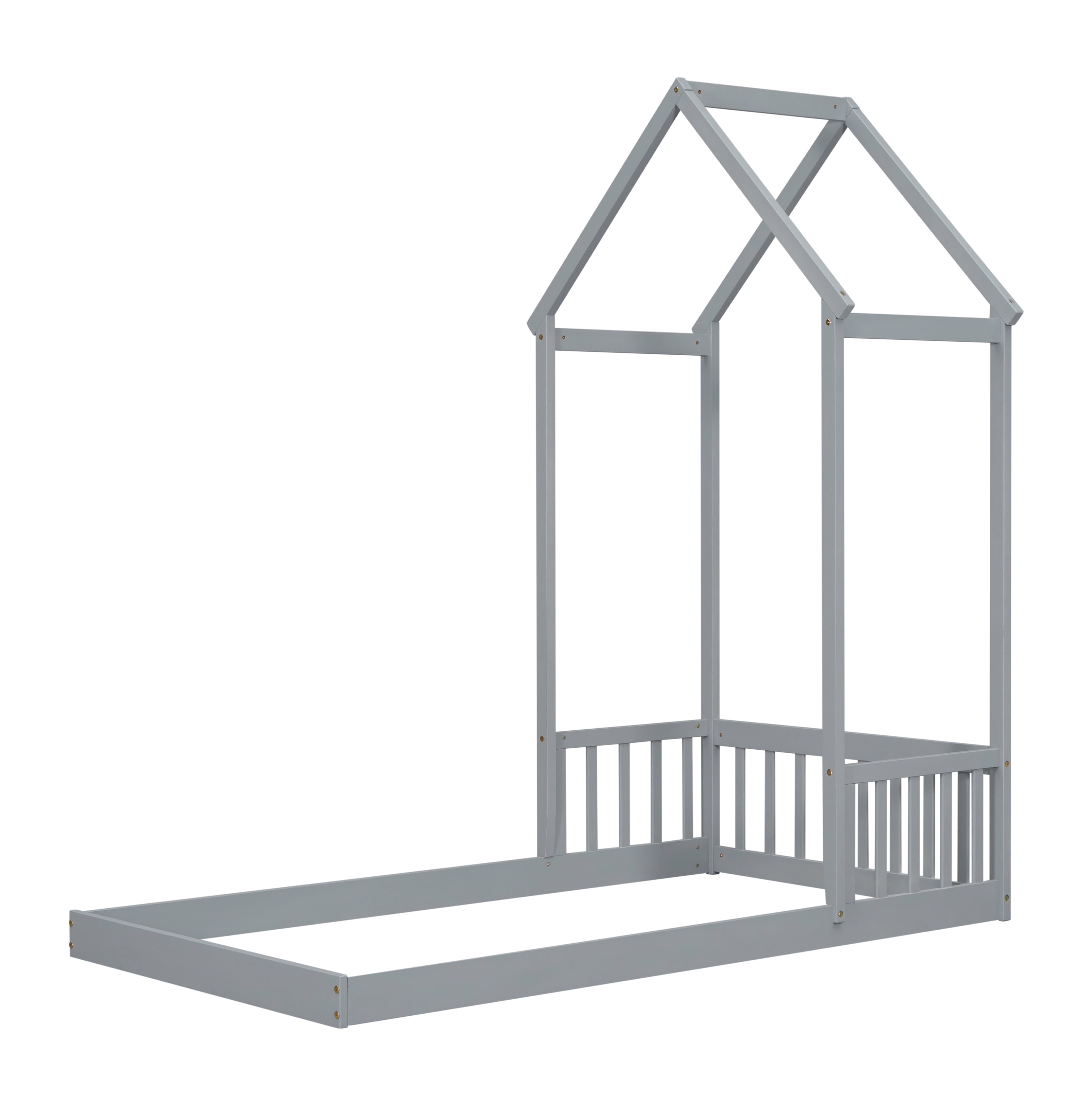 Twin House-shaped Roof Headboard Floor Bed,,(without slats),Grey ...