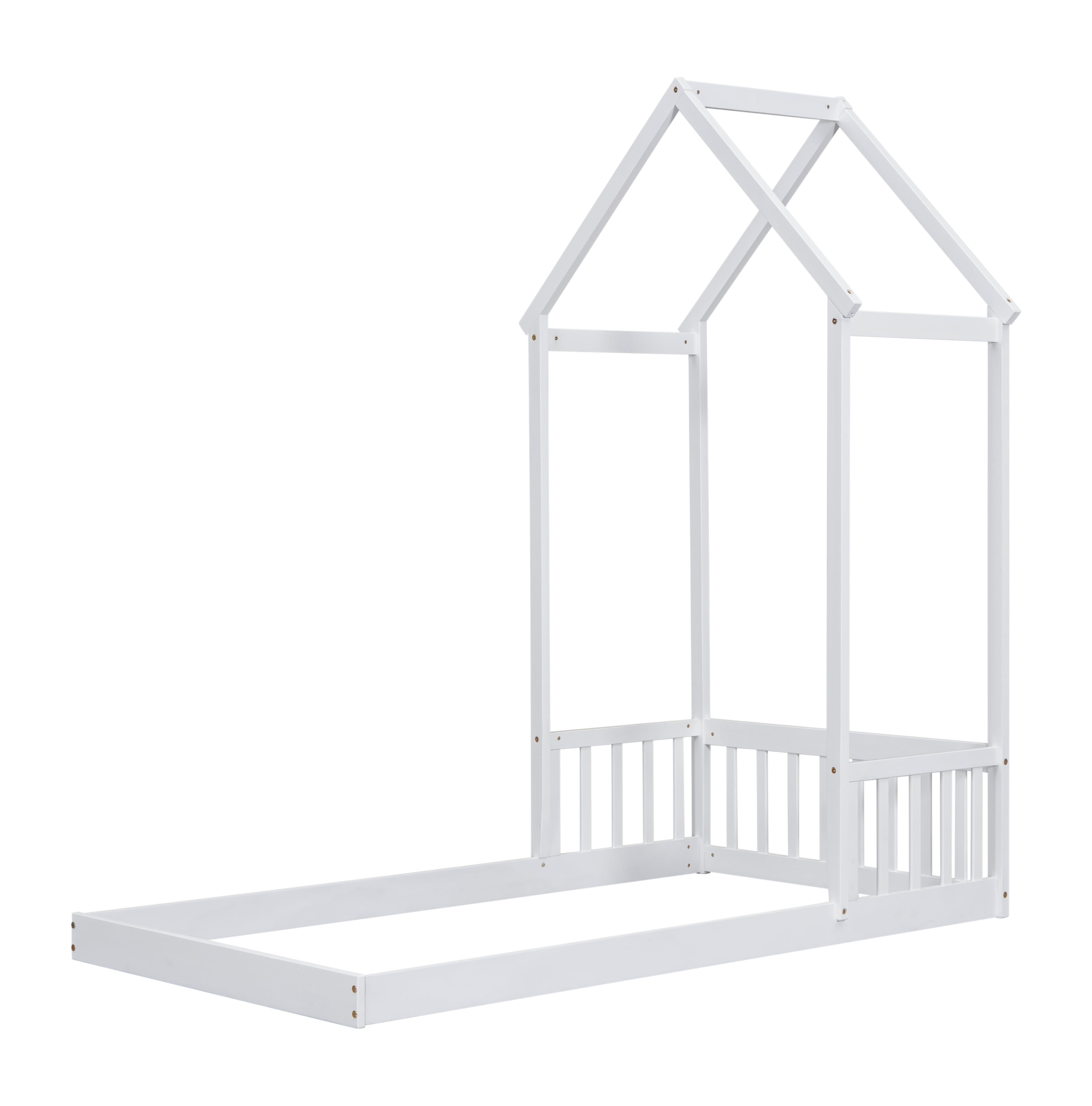 Twin House-shaped Roof Headboard Floor Bed,,(without slats),White ...