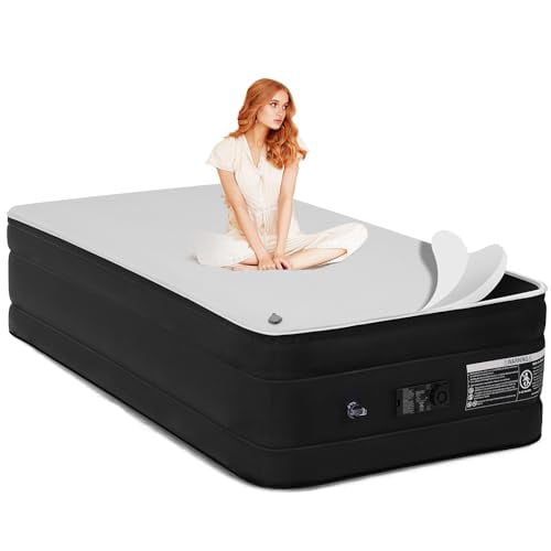 Twin Inflatable Air Mattress with Built in Pump, 1 1/4" Thick Foam ...