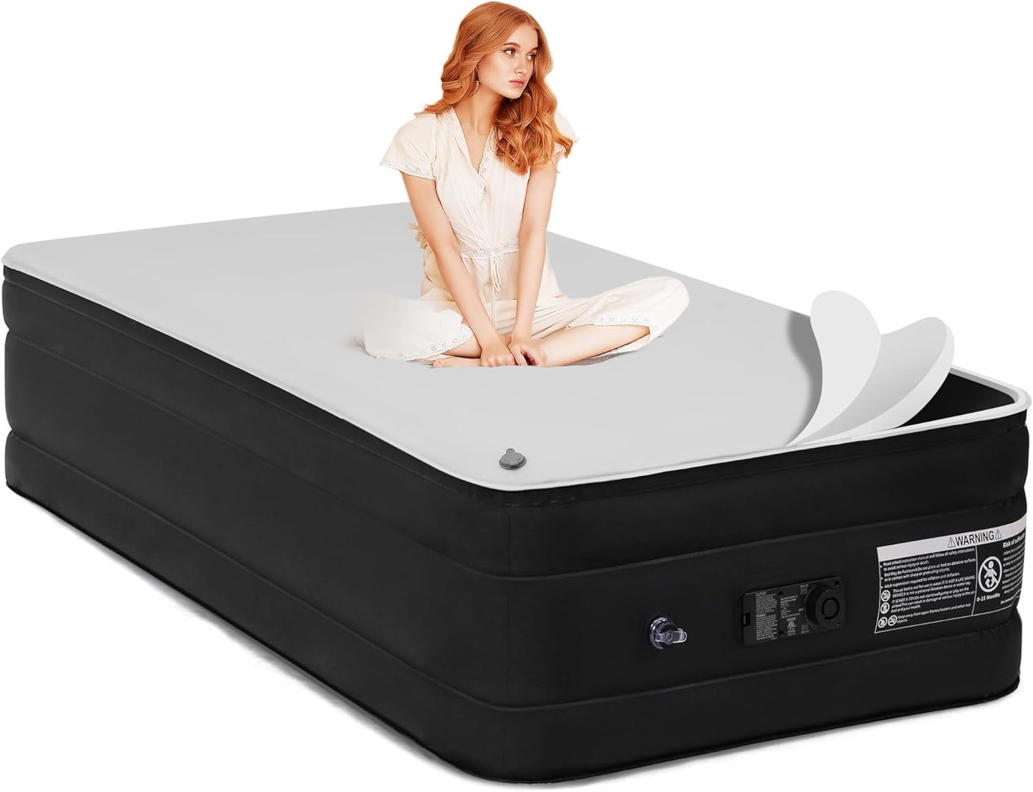 Twin Inflatable Air Mattress with Built in Pump, 1 1/4" Thick Foam ...