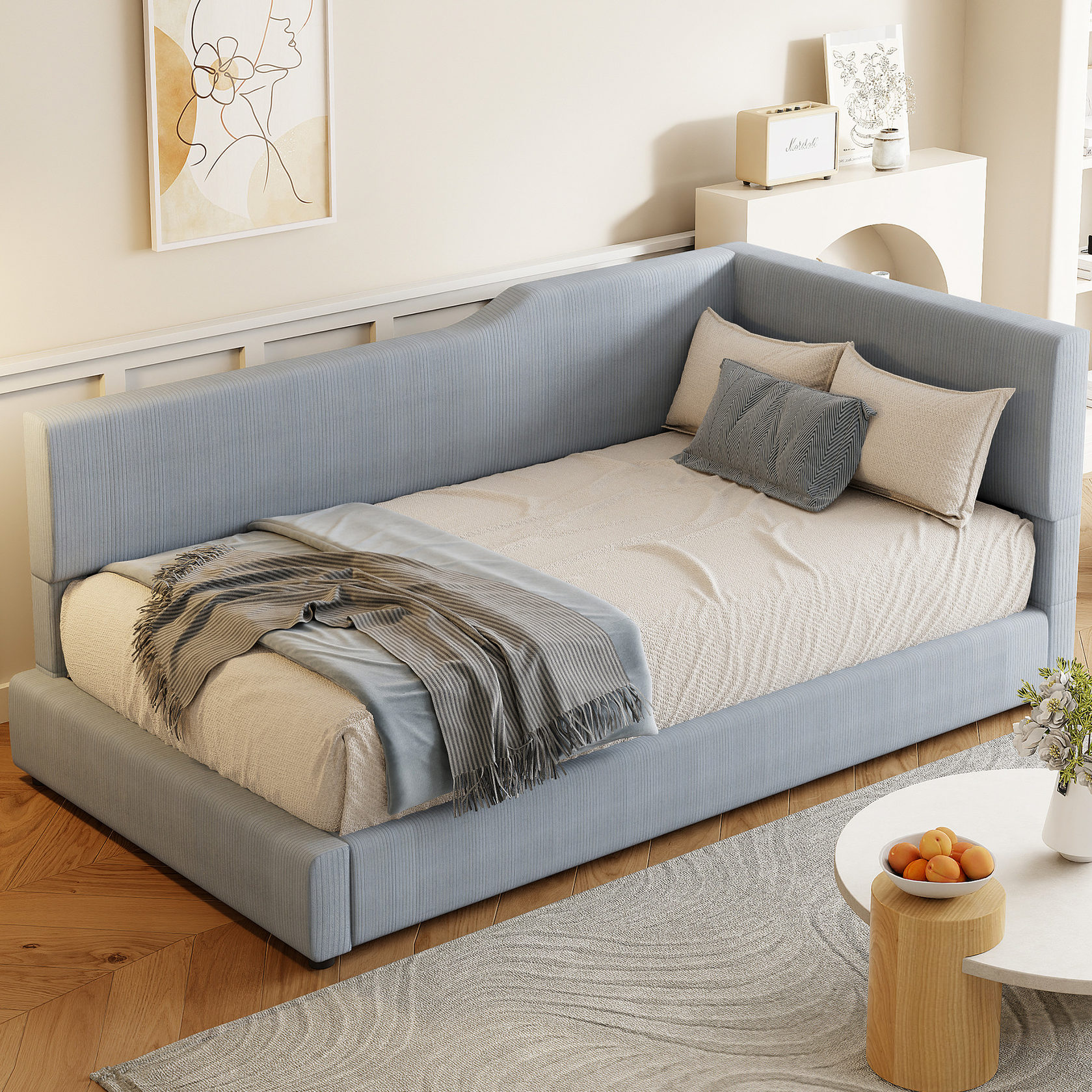 Twin L-shaped corduroy daybed with comfort / Adds style to living area ...