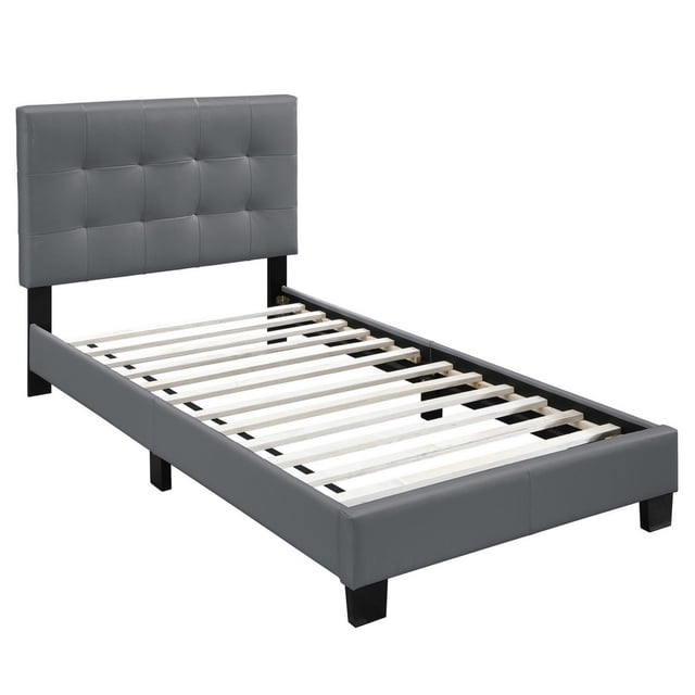 Twin Leatherette Bed with Checkered Tufted Headboard Gray - Saltoro ...