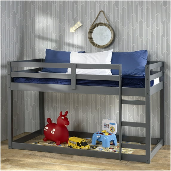 Twin Loft Bed Frame with Ladder, Space Saving Bunk Bed with Guardrail ...