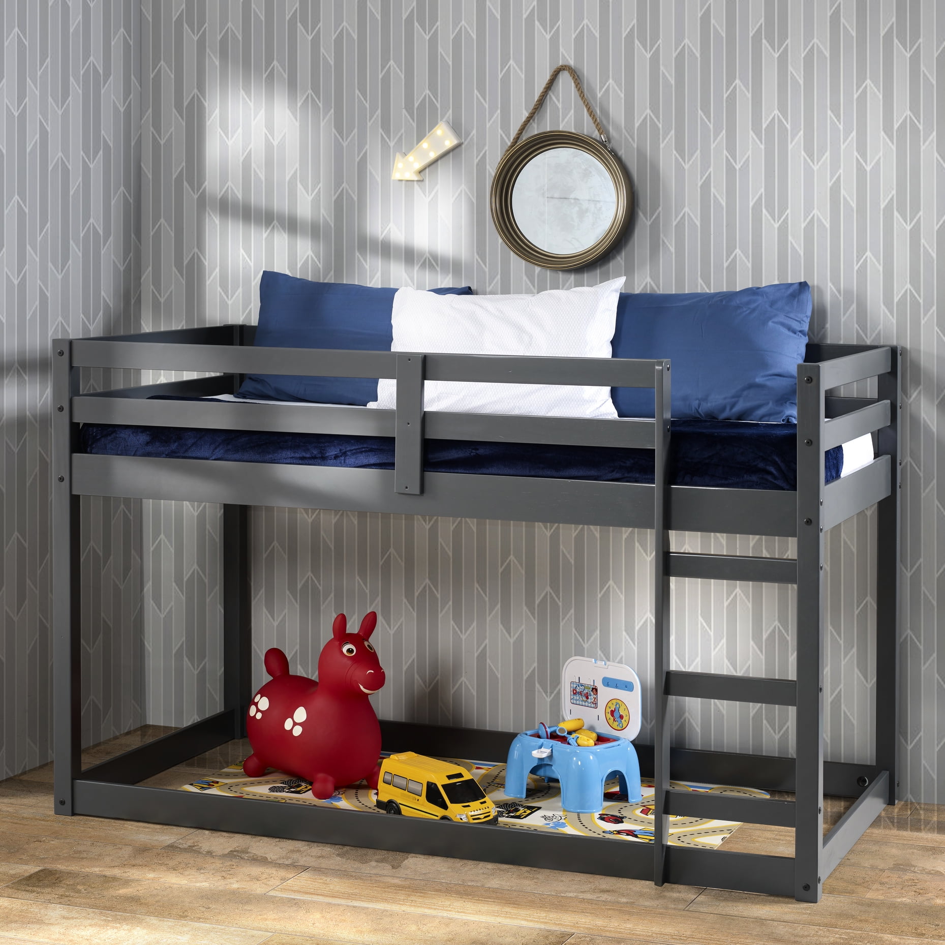 Twin Loft Bed, Grey - Solid Pine With 13 Slat Base, For Bedroom Decor ...