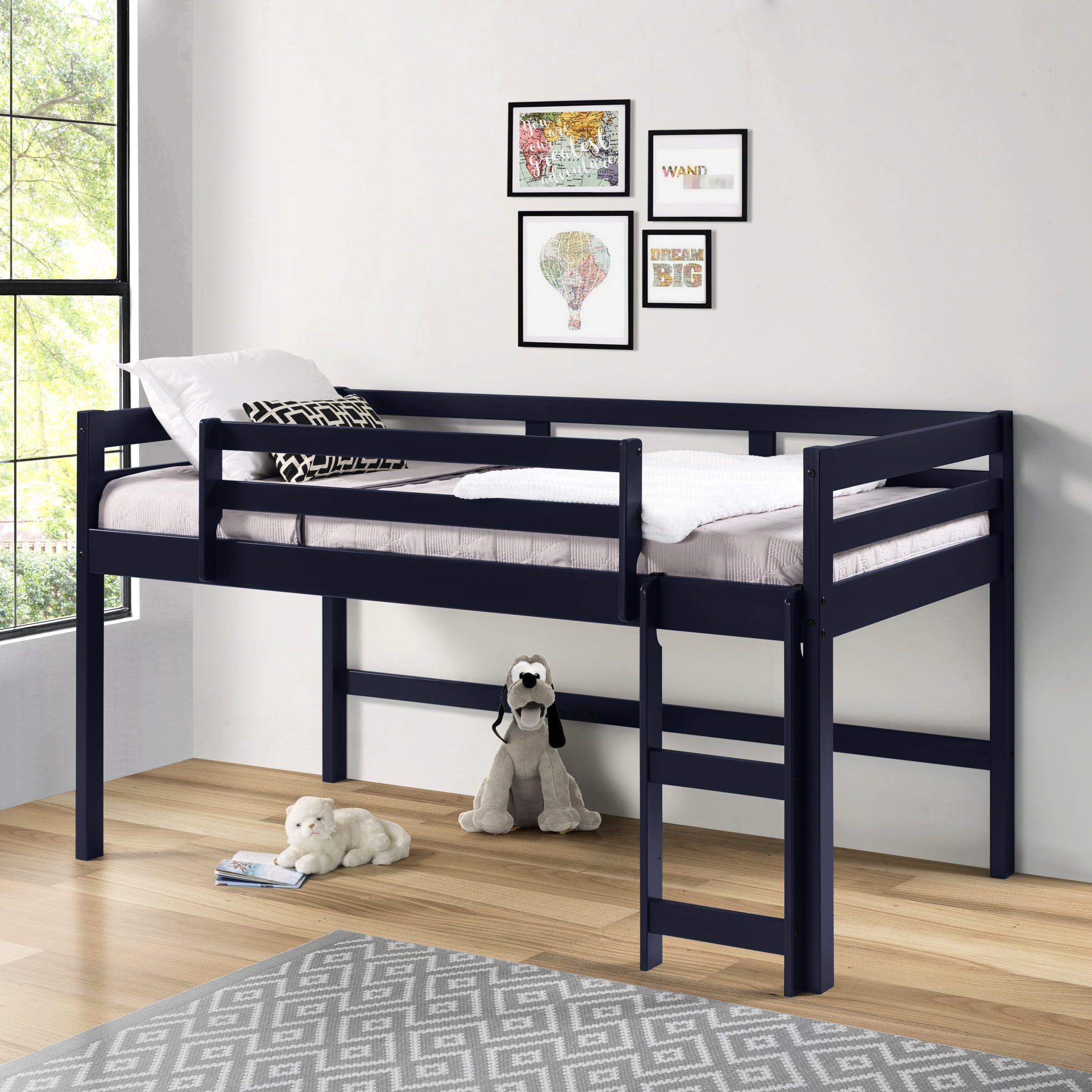Twin Loft Bed In Navy Blue, 86 In. Package Depth, With Slats Blue ...