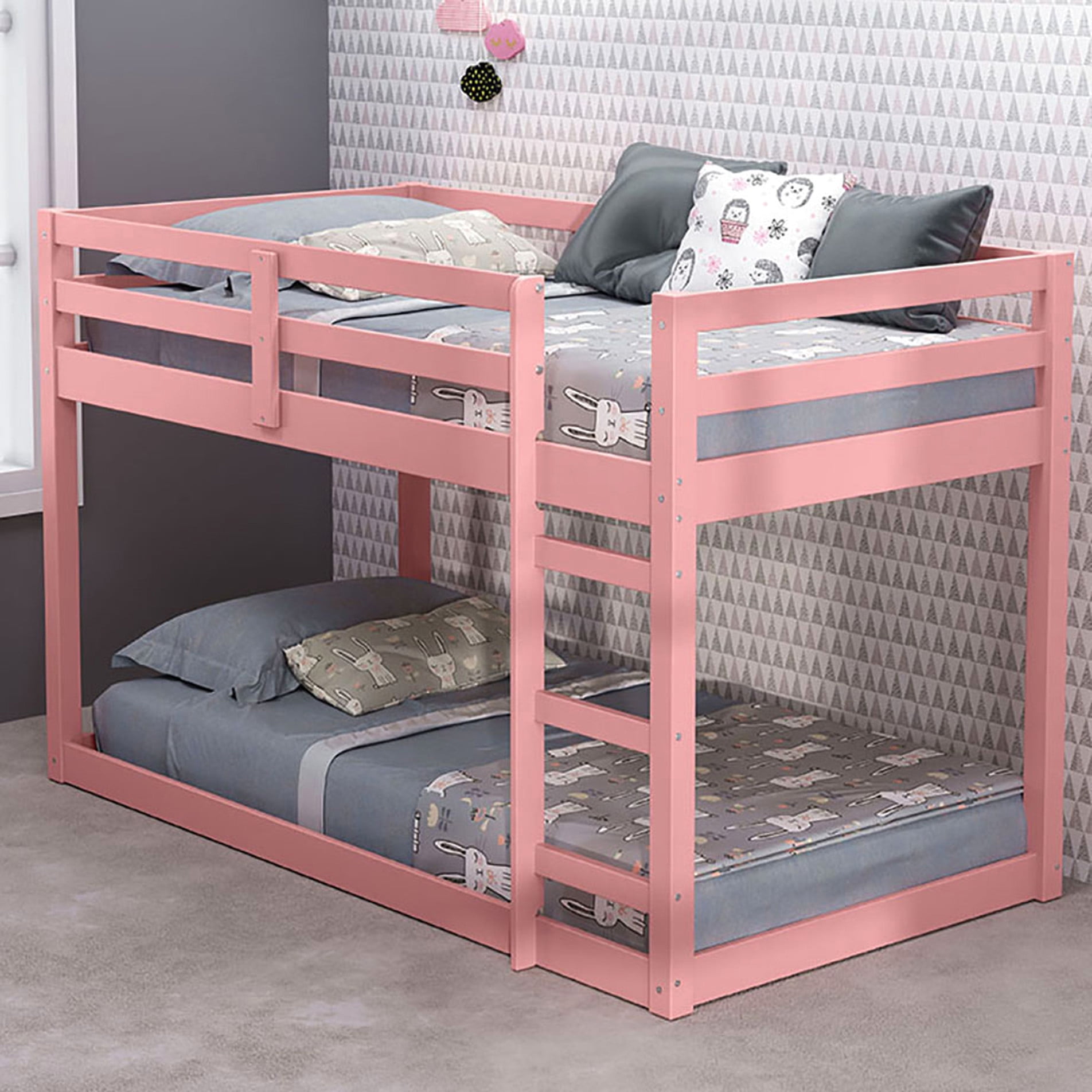 Twin Loft Bed In Pink Wood - 13 Slat Assembly For Mattress Stability ...