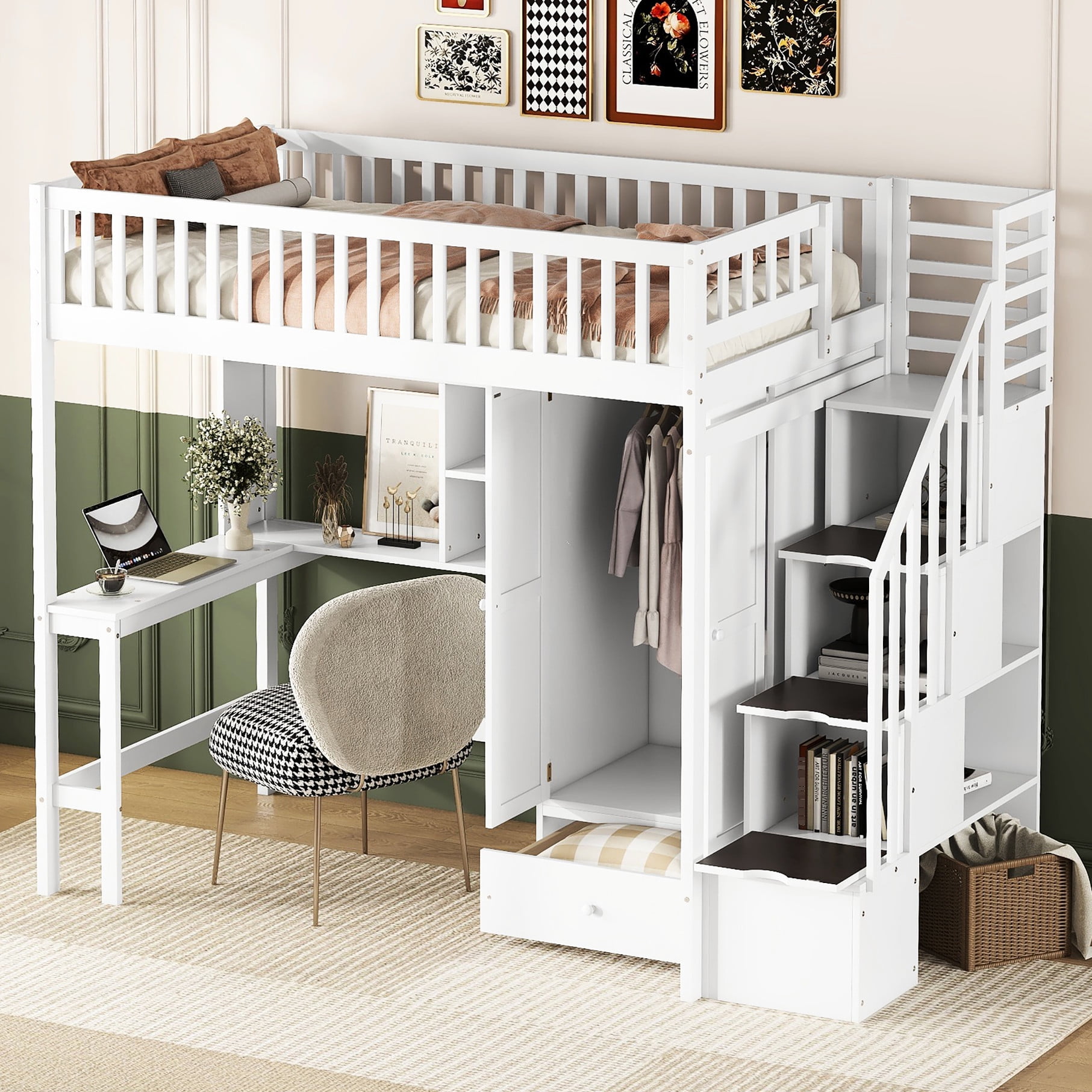 Twin Loft Bed | Three Color Schemes Available | Adds Rural Style to ...
