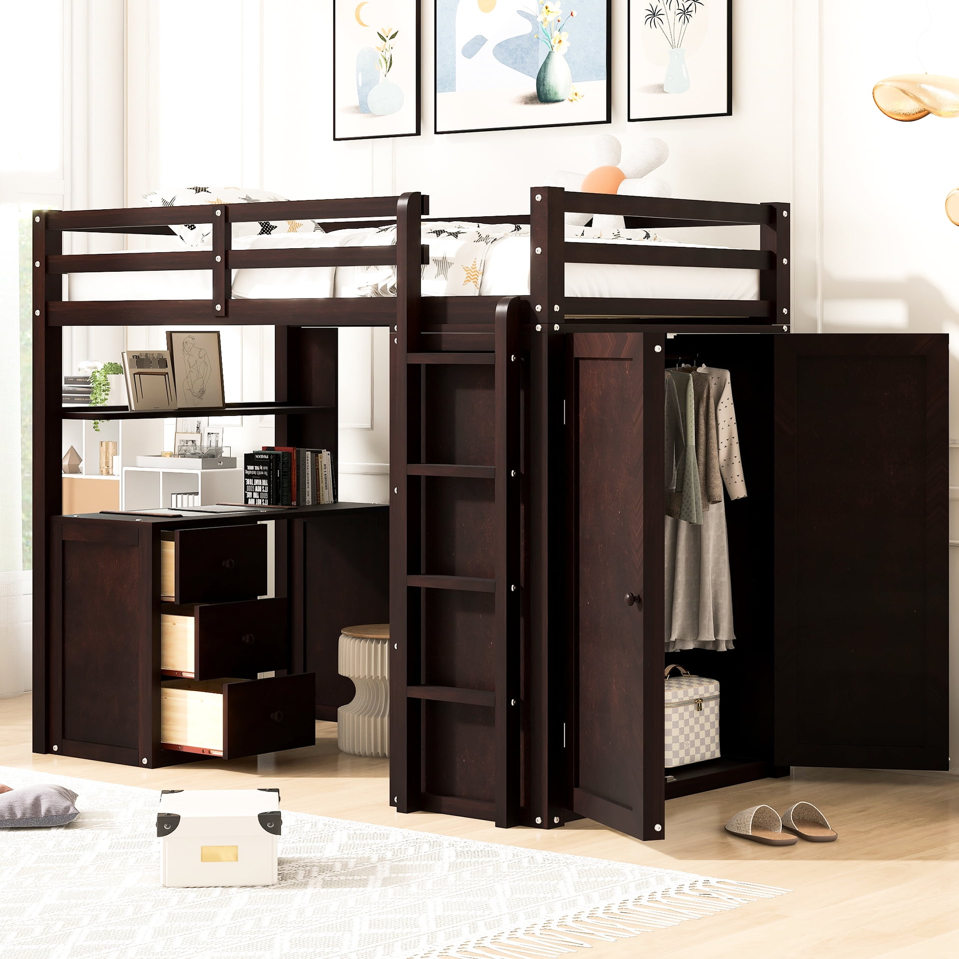 Twin Loft Bed With Drawers, Desk, And Wardrobe - Practical Stylish ...