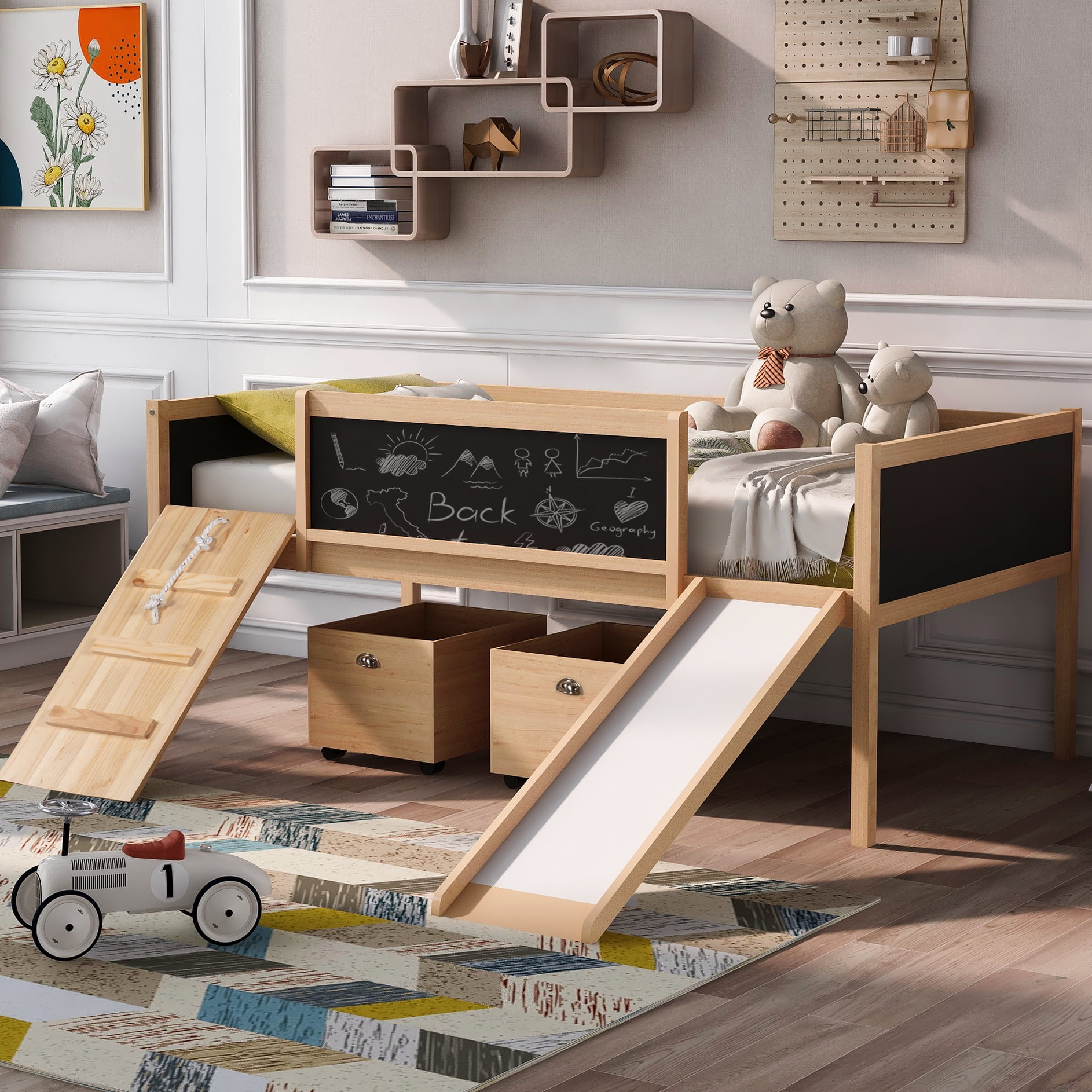 Twin Loft Bed With Two Storages - Solid Pine, Climbing Excitement ...