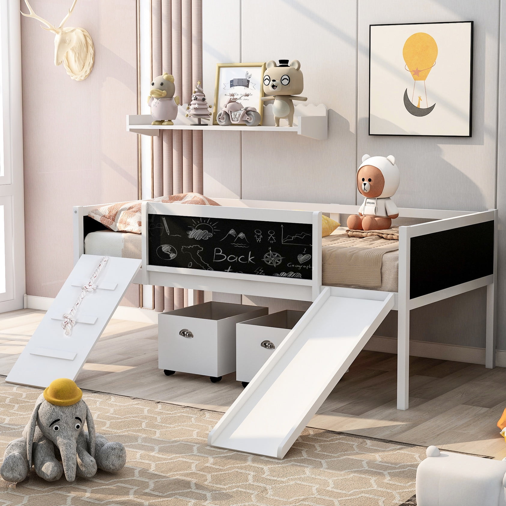 Twin Loft Bed with Climbing and Slide Elements / Train Body and Have ...