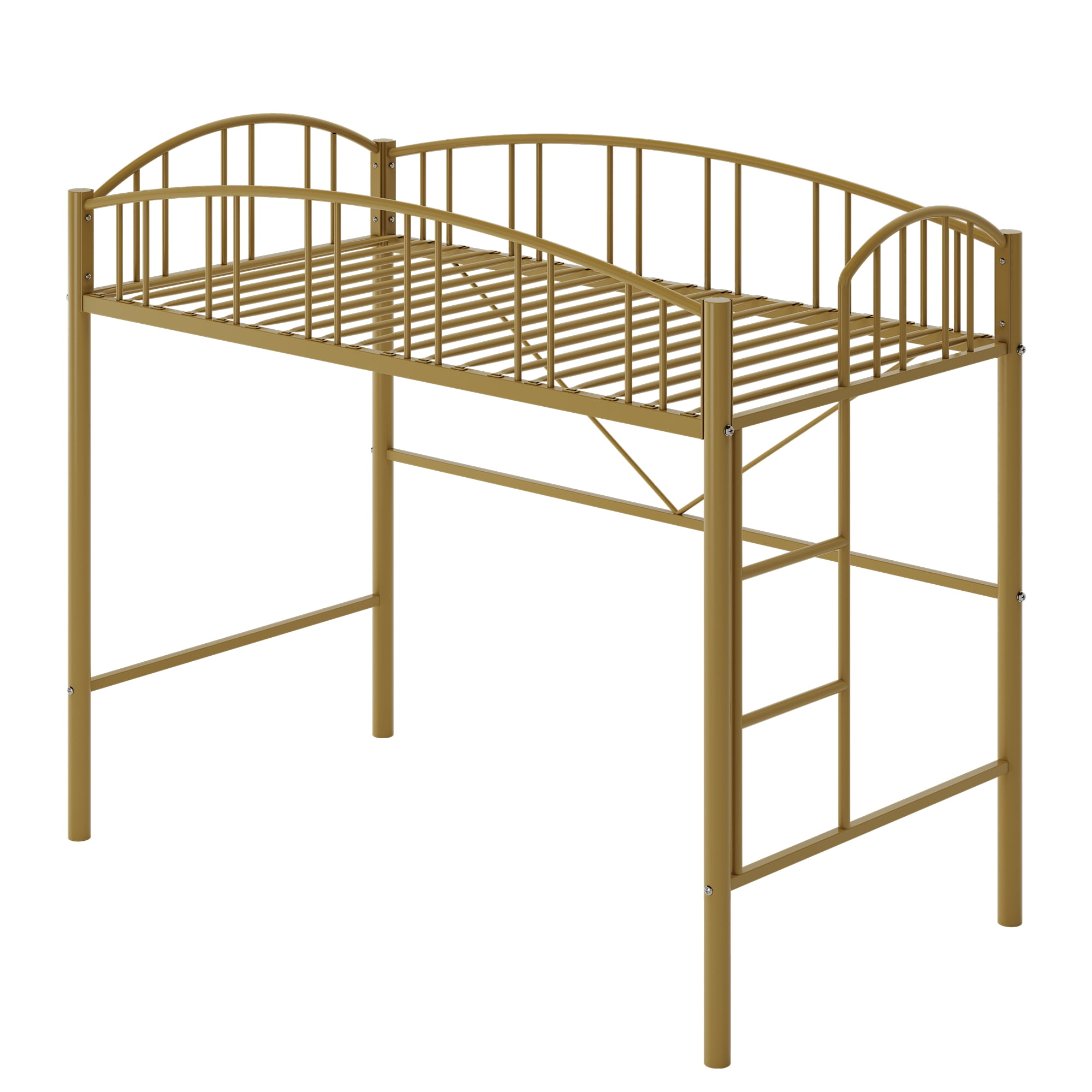 Twin Loft Bed with Ladder and High-Arched Guardrail, Sturdy Metal Slats ...