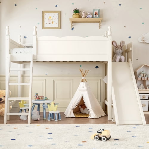 Twin Loft Bed with Storage Shelves and Wardrobe, Solid Wood Loft Beds ...