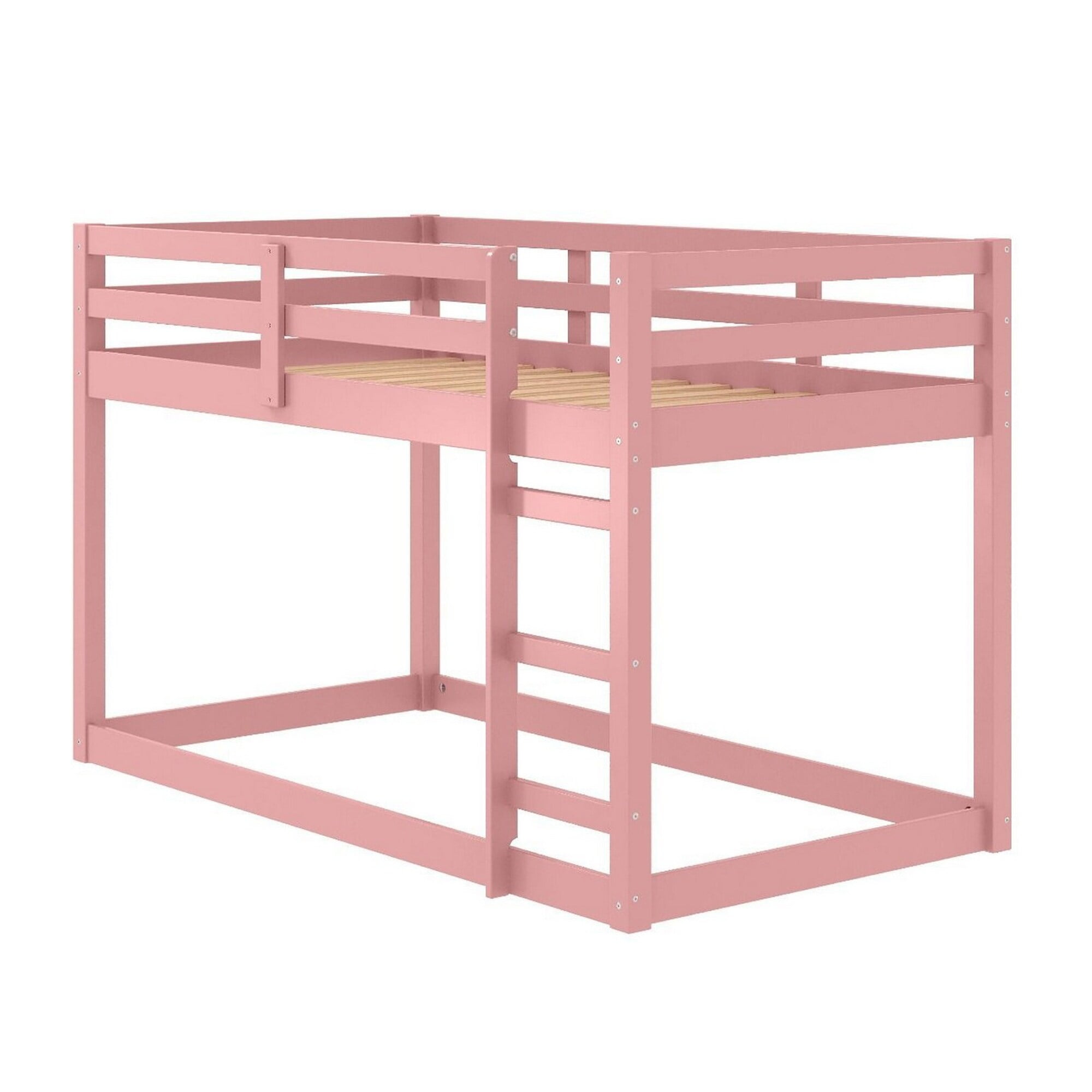 Twin Loft Bed with Wooden Frame and Attached Ladder, Pink - Walmart.com