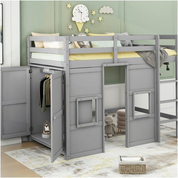 Twin Low Loft Bed with Ladder and Slide, White Space Saver Design for ...