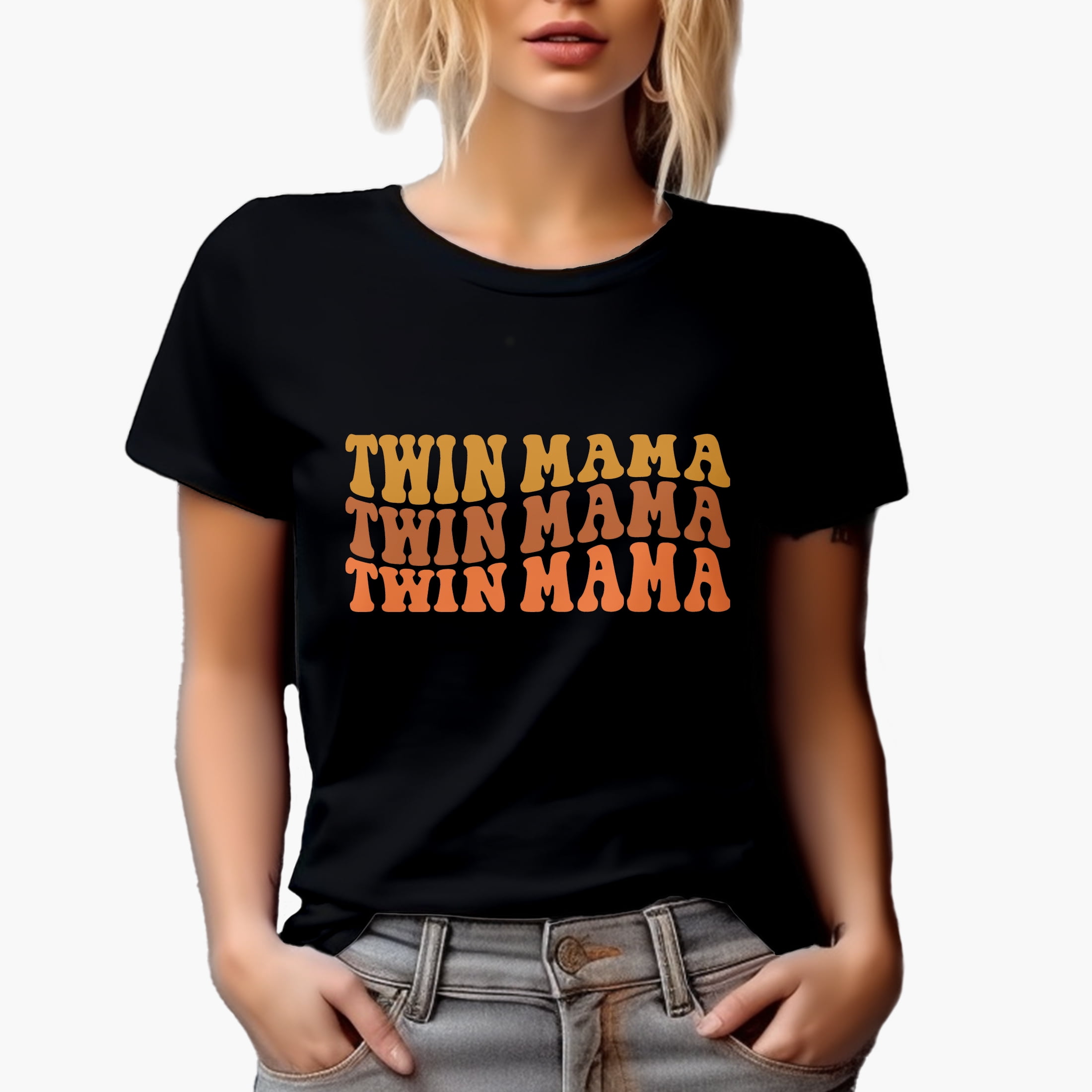 Twin Mama, Mother or Mom of Twins Themed, Groovy Retro Wavy Text Merch ...