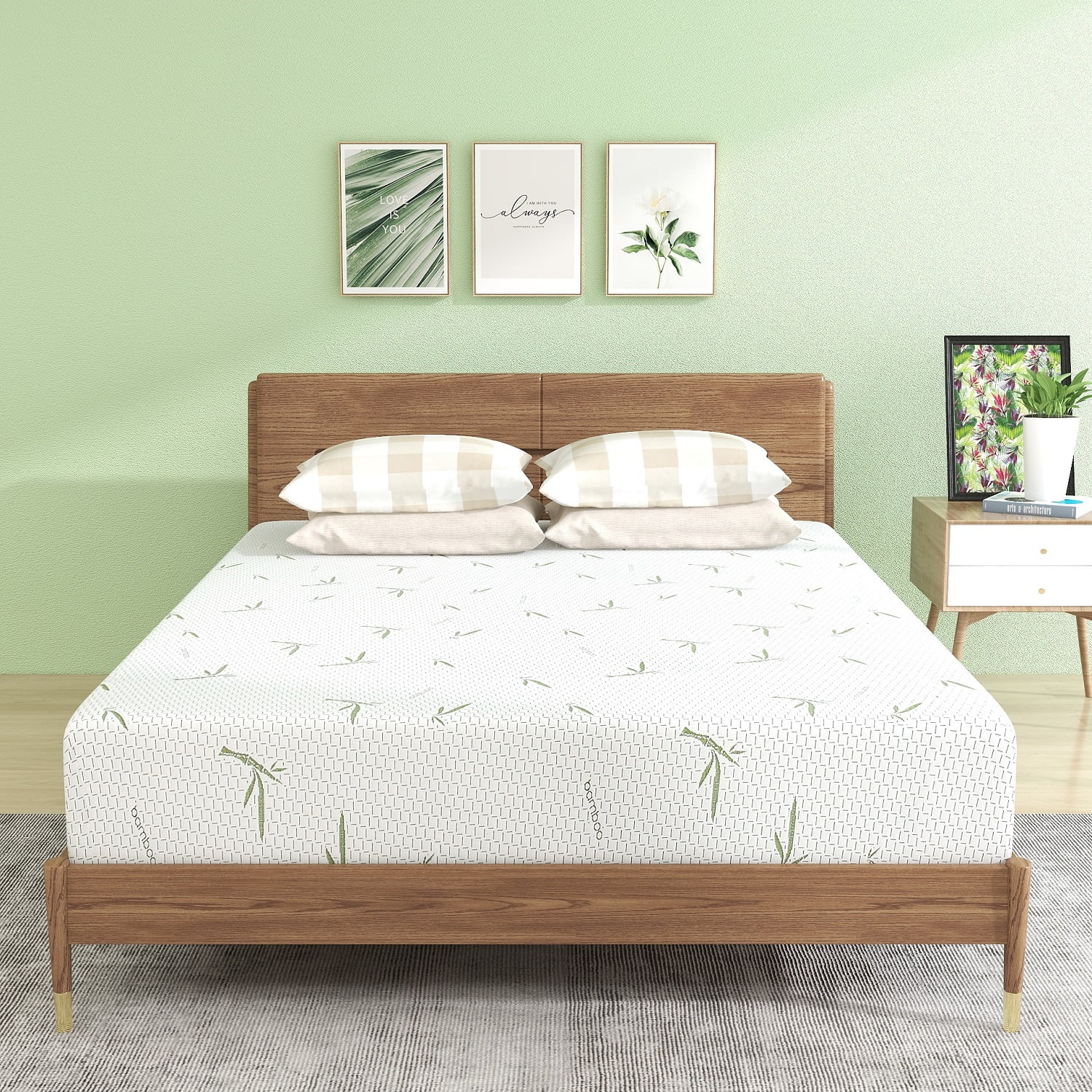 USA Made Twin Mattress, 10 inch Memory Foam Bed in a Box with Green Tea ...