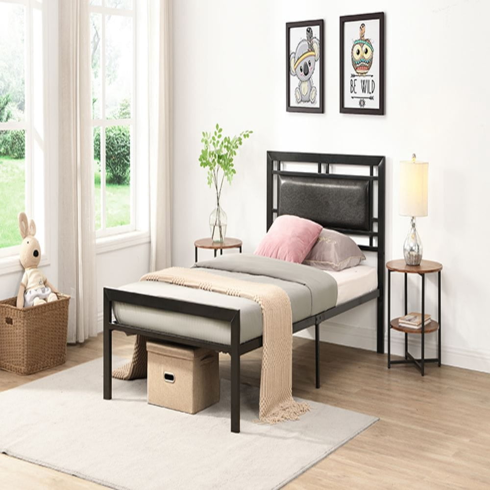 Twin Metal Bed Frame, Sturdy Steel Platform Bed, Modern Black Finish ...