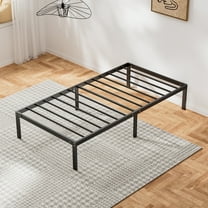 PAPROOS Full-Size Metal & Wooden Bed Frame, Dark Brown, Rustic Style ...