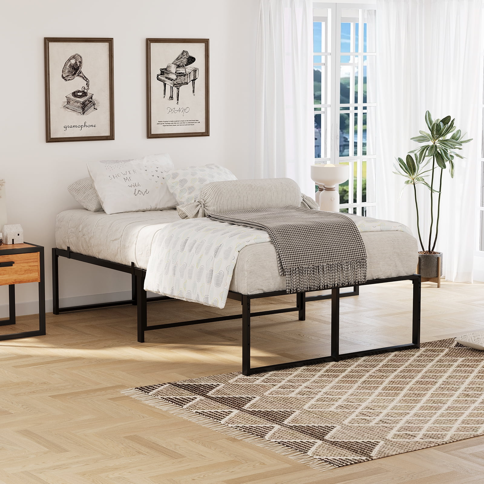Twin Metal Platform Bed Frame with Sturdy Steel Bed Slats,Mattress ...
