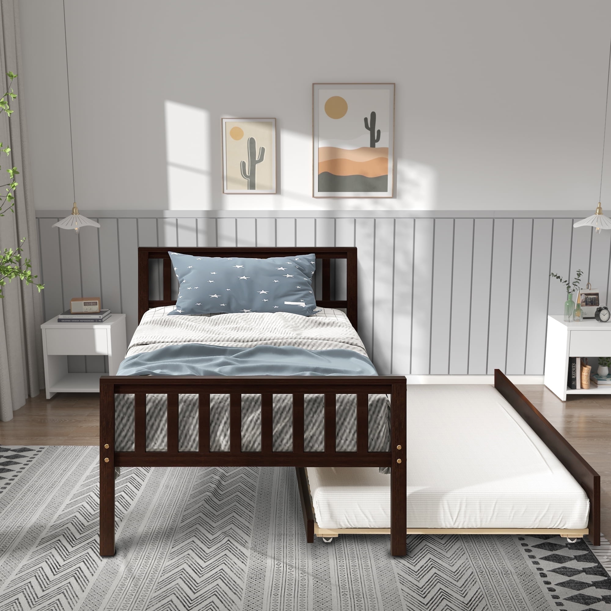 KYLE & KAY Twin Modern Bed with Pull Out Trundle, Trundle Bed Frame ...